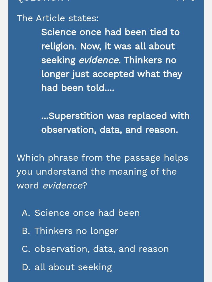 Solved: The Article states: Science once had been tied to religion. Now ...
