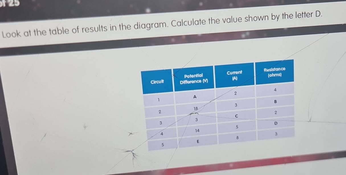 Solved: Look at the table of results in the diagram. Calculate the value shown by the letter D ...