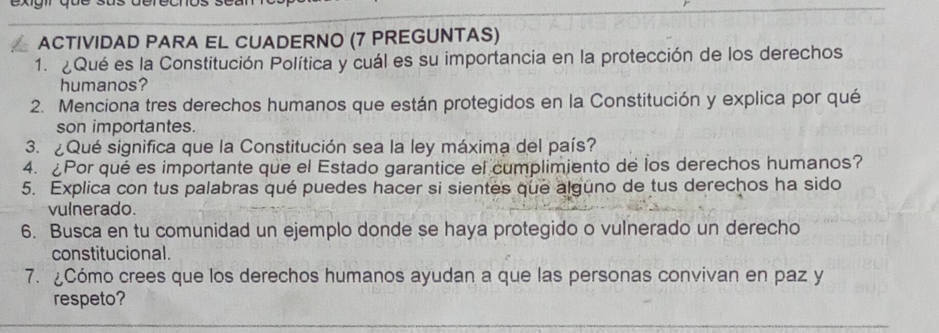 Resuelto:exigir que sus derecnos ACTIVIDAD PARA EL CUADERNO (7 ...