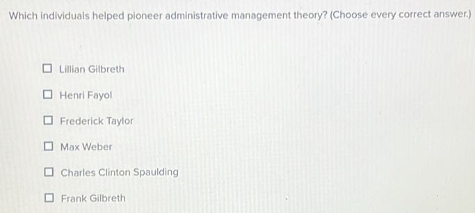 Solved: Which individuals helped pioneer administrative management ...