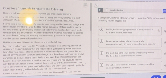 Solved: through 12 refer to the following. Mark for Review 11 Read the ...