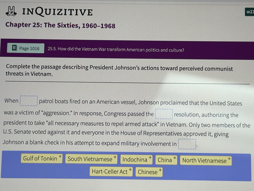 Solved: inQuizitive w21 Chapter 25: The Sixties, 1960-1968 Page 1016 25 ...