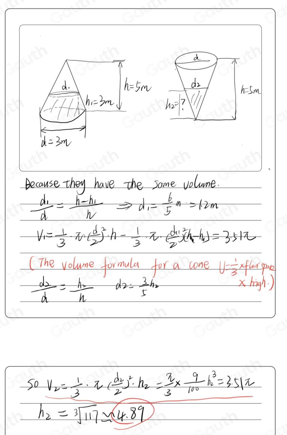 Solved: . Two identical closed conical tanks conta in' equal volumes of ...