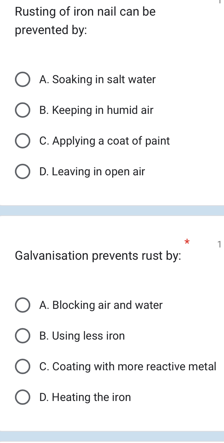 Selesai:Rusting of iron nail can be prevented by: A. Soaking in salt ...