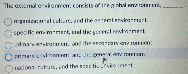 Solved: The external environment consists of the global environment ...