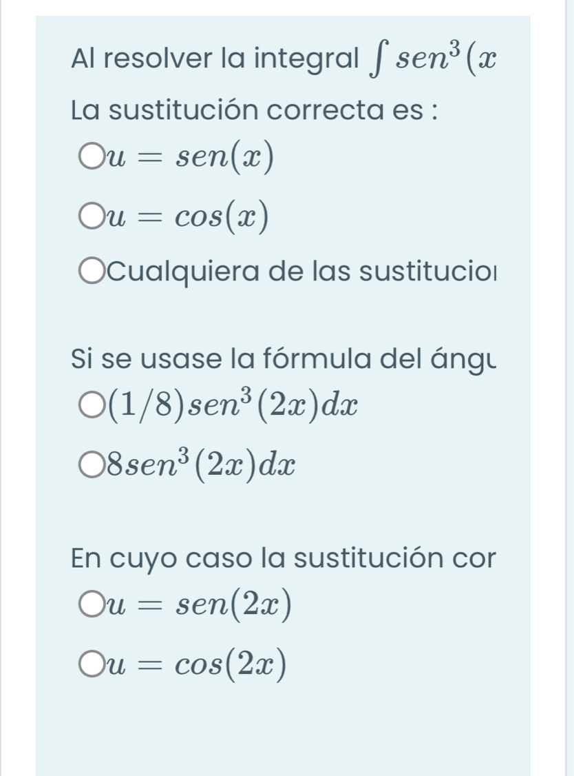 Resuelto:Al resolver la integral ∈t sec^3(x La sustitución correcta es ...