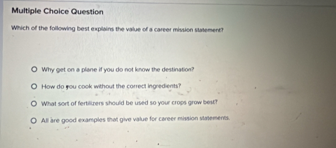 Solved: Question Which of the following best explains the value of a ...