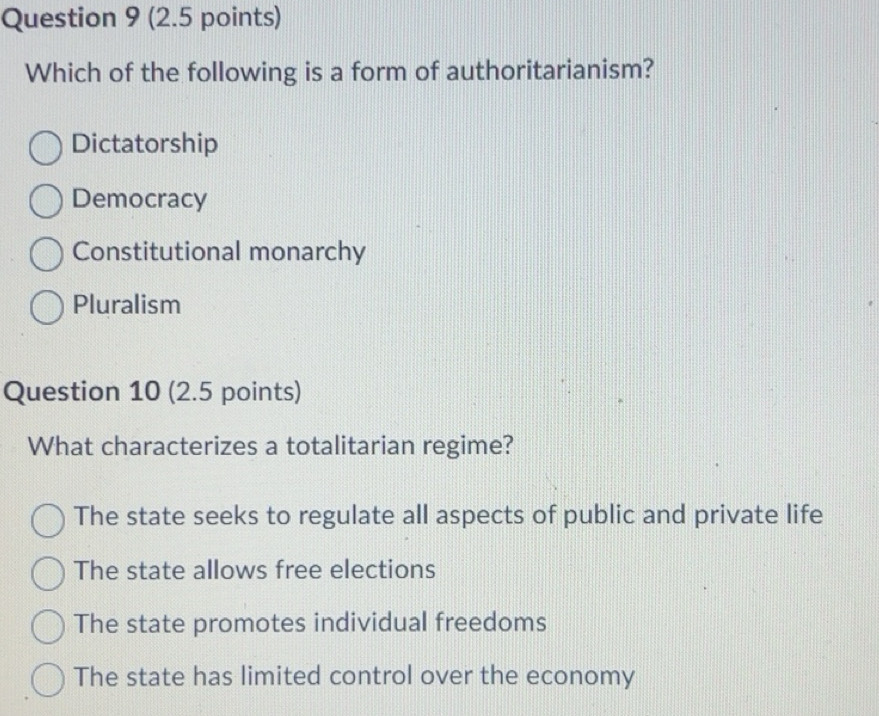 Solved: Which of the following is a form of authoritarianism ...