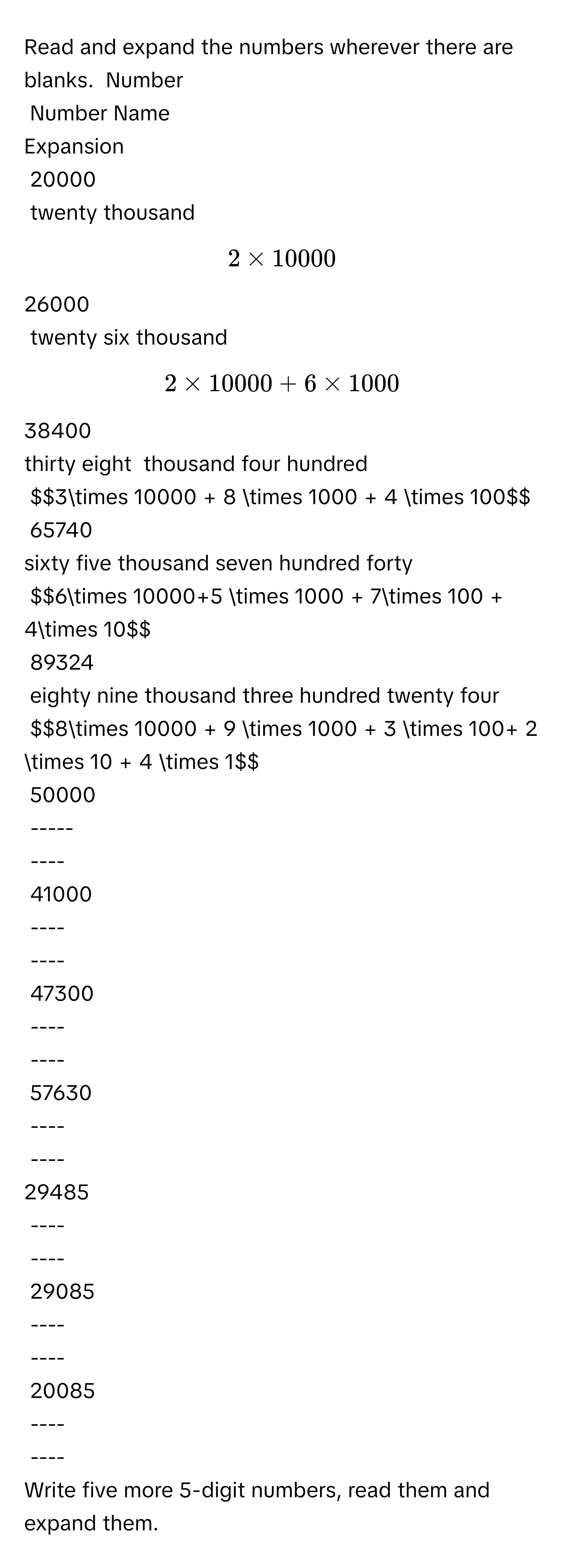 Solved: Read and expand the numbers wherever there are blanks. Number ...