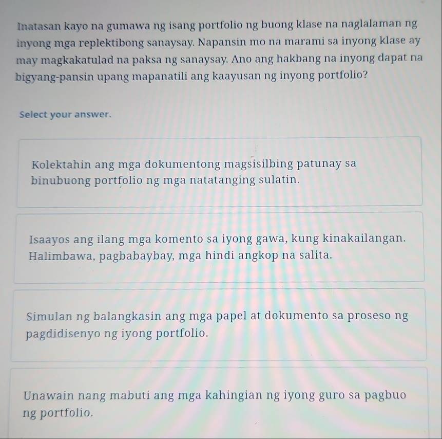 Solved: Inatasan kayo na gumawa ng isang portfolio ng buong klase na ...