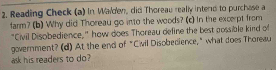 Solved: Reading Check (a) In Walden, did Thoreau really intend to ...