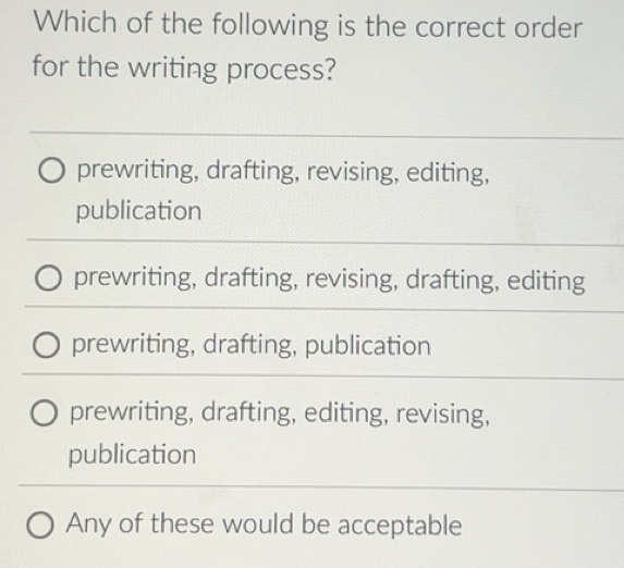Solved: Which of the following is the correct order for the writing ...