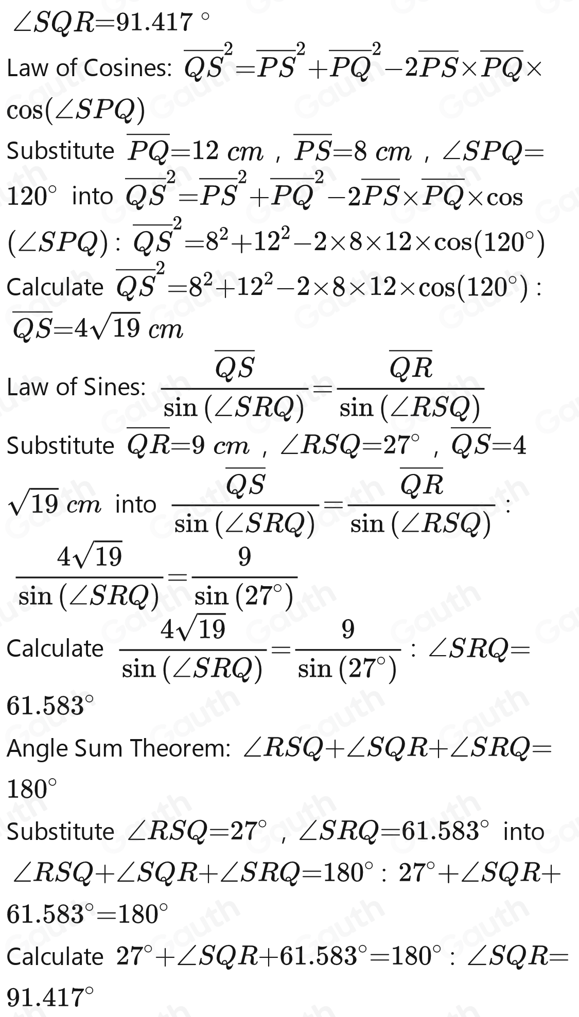 Solved: Here is a quadrilateral PQRS. Angle SRQ is acute. Work out the size of angle SQR. Give ...