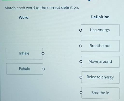 Solved: Match each word to the correct definition. Word Definition Use ...