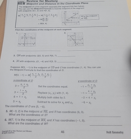 Solved: Review for Mastery Midpoint and Distance in the Coordinate ...