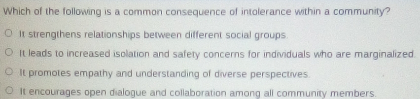 Solved: Which of the following is a common consequence of intolerance ...