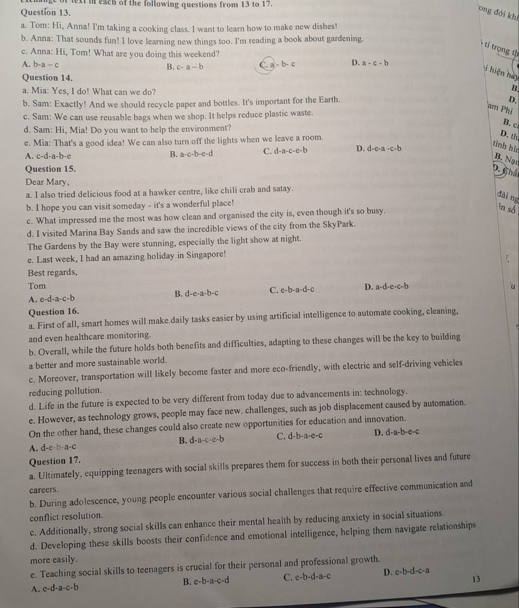 Giải quyết:ge of text in each of the following questions from 13 to 17 ...