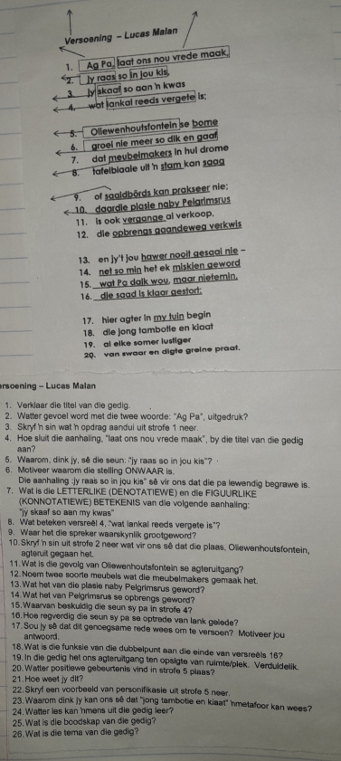 Solved: Versoening - Lucas Malan 1. Ag Pa, laat ons nou vrede maak, 2 ...