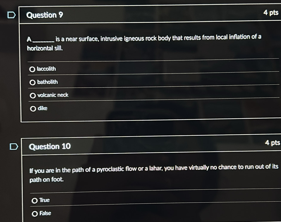 Solved: A_ is a near surface, intrusive igneous rock body that results ...