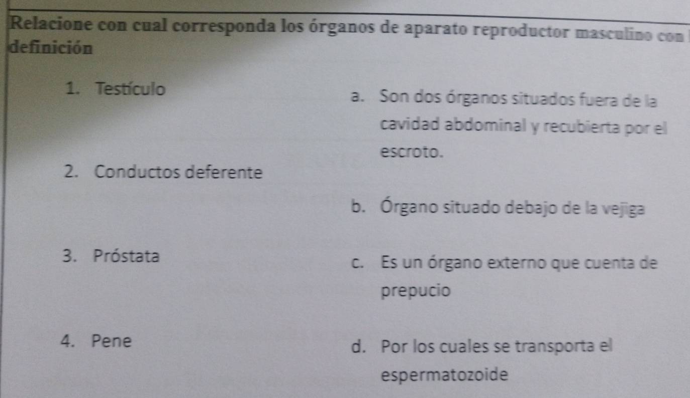 Resuelto:Relacione con cual corresponda los órganos de aparato ...