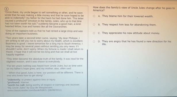 Solved: How does the family's view of Uncle Jules change after he goes ...