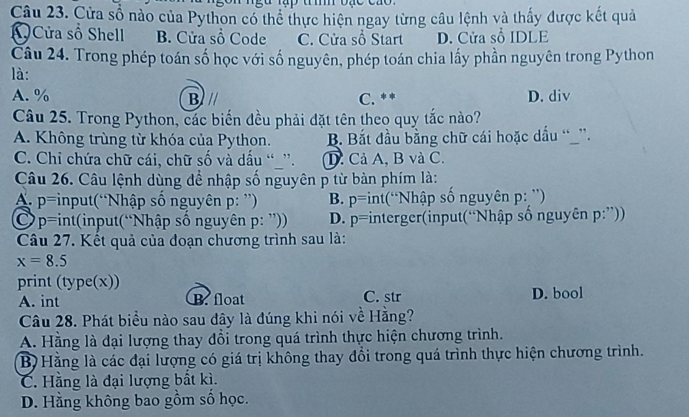 Giải quyết:Cửa số nào của Python có thể thực hiện ngay từng câu lệnh và thấy được kết quả Cửa số ...