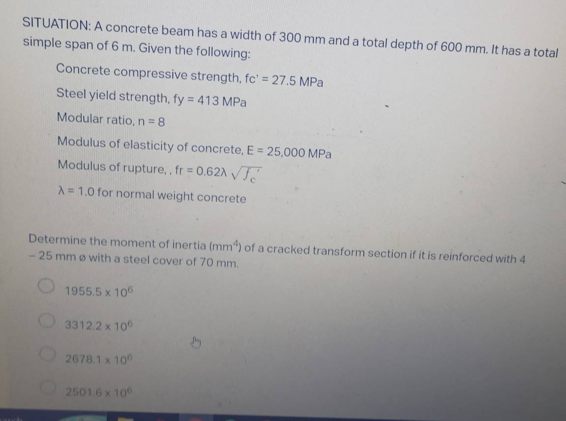 Solved: SITUATION: A concrete beam has a width of 300 mm and a total ...