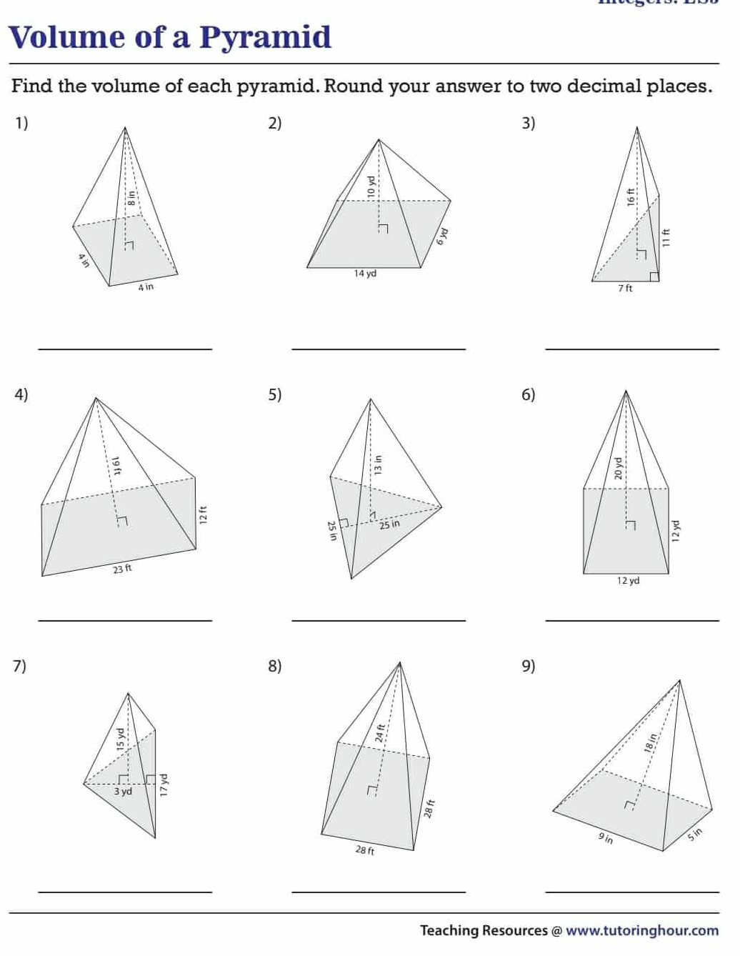 Solved: Volume of a Pyramid Find the volume of each pyramid. Round your ...
