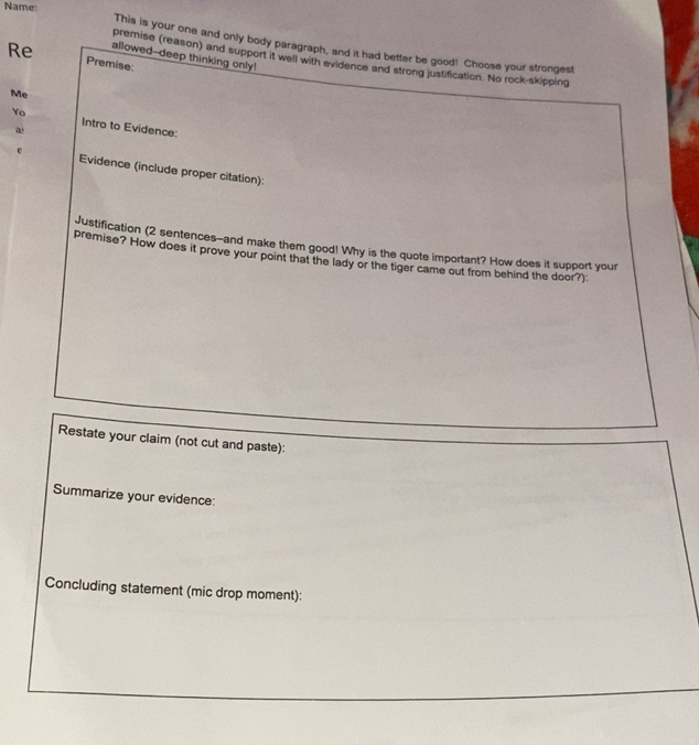 Solved: Name: This is your one and only body paragraph, and it had ...