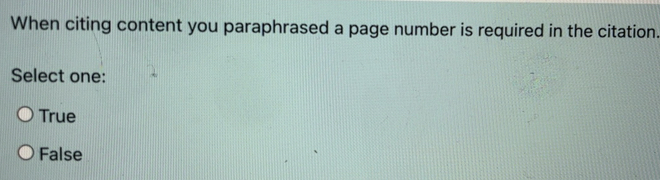 Solved: When citing content you paraphrased a page number is required ...