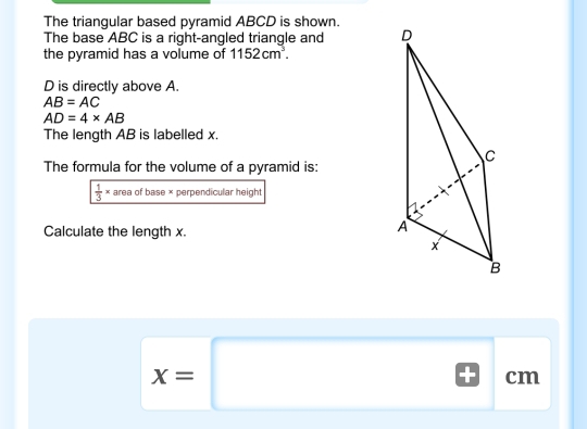 Solved: The triangular based pyramid ABCD is shown. The base ABC is a ...
