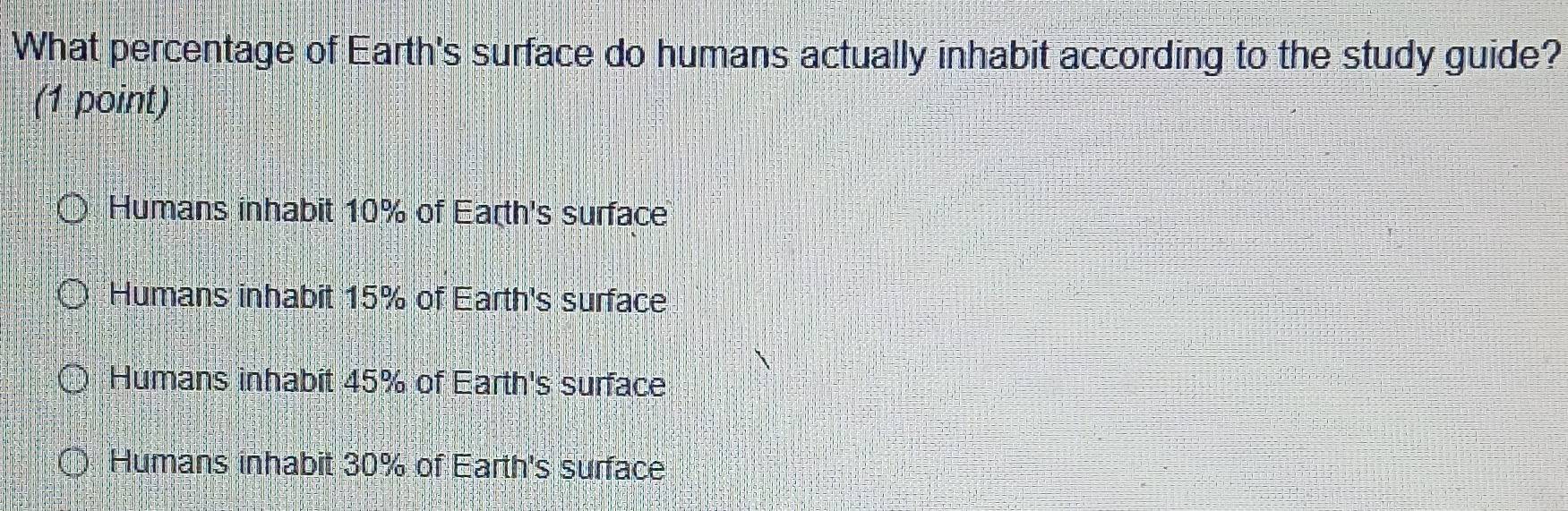 Solved: What percentage of Earth's surface do humans actually inhabit ...