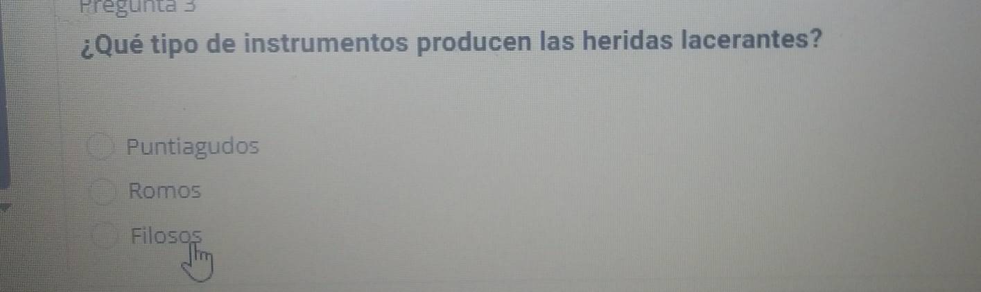 Resuelto:Prgunta 3 ¿Qué tipo de instrumentos producen las heridas ...