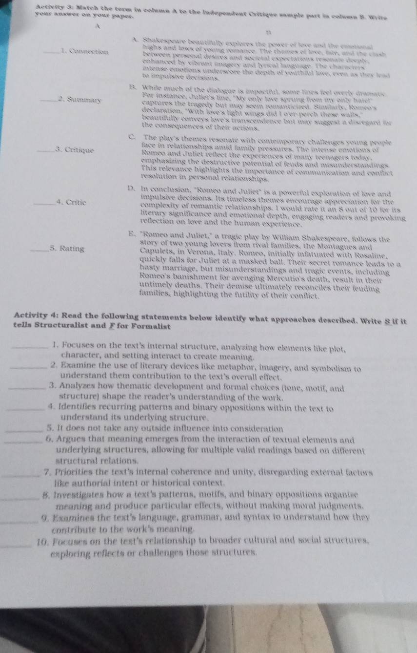 Solved: Activity 3: Match the term in column A to the Independent ...