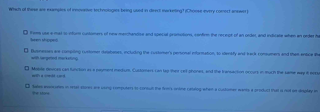 Solved: Which of these are examples of innovative technologies being ...