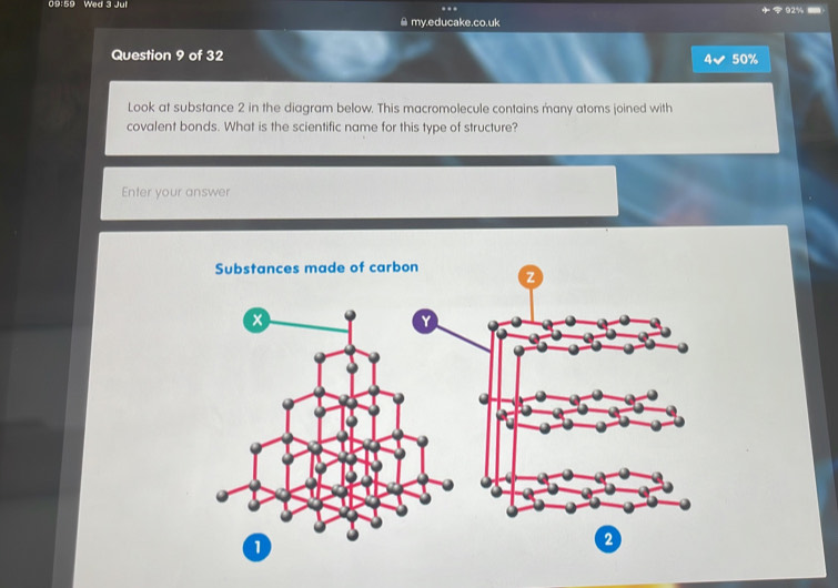 Solved: 09:59 Wed 3 Jul & my.educake.co.uk Question 9 of 32 4v 50% Look ...