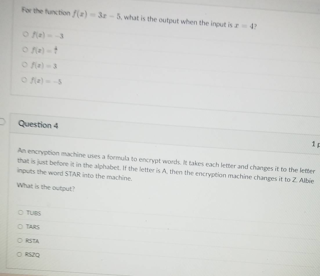 Solved: For the function f(x)=3x-5 , what is the output when the input ...