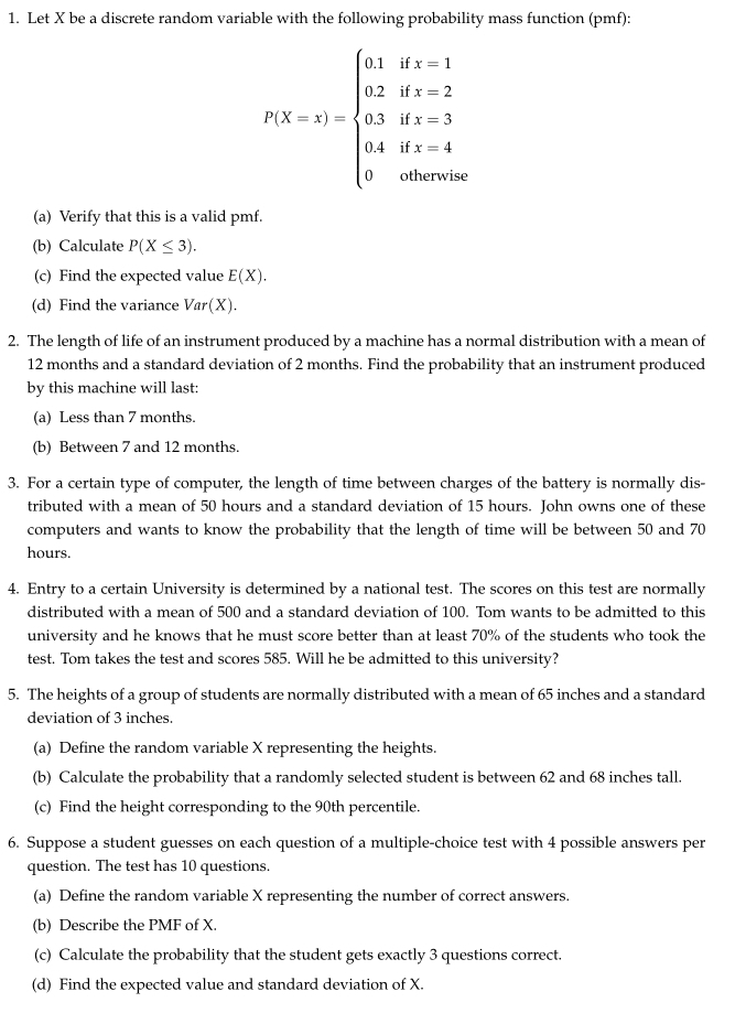 Solved: Let X be a discrete random variable with the following ...