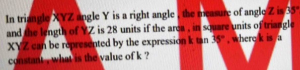 تم الحل:In triangle XYZ angle Y is a right angle , the measure of angle ...