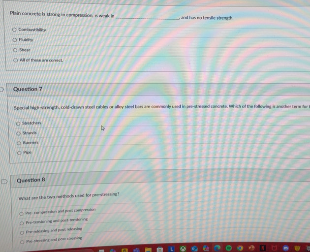 Solved: Plain concrete is strong in compression, is weak in _ and has ...