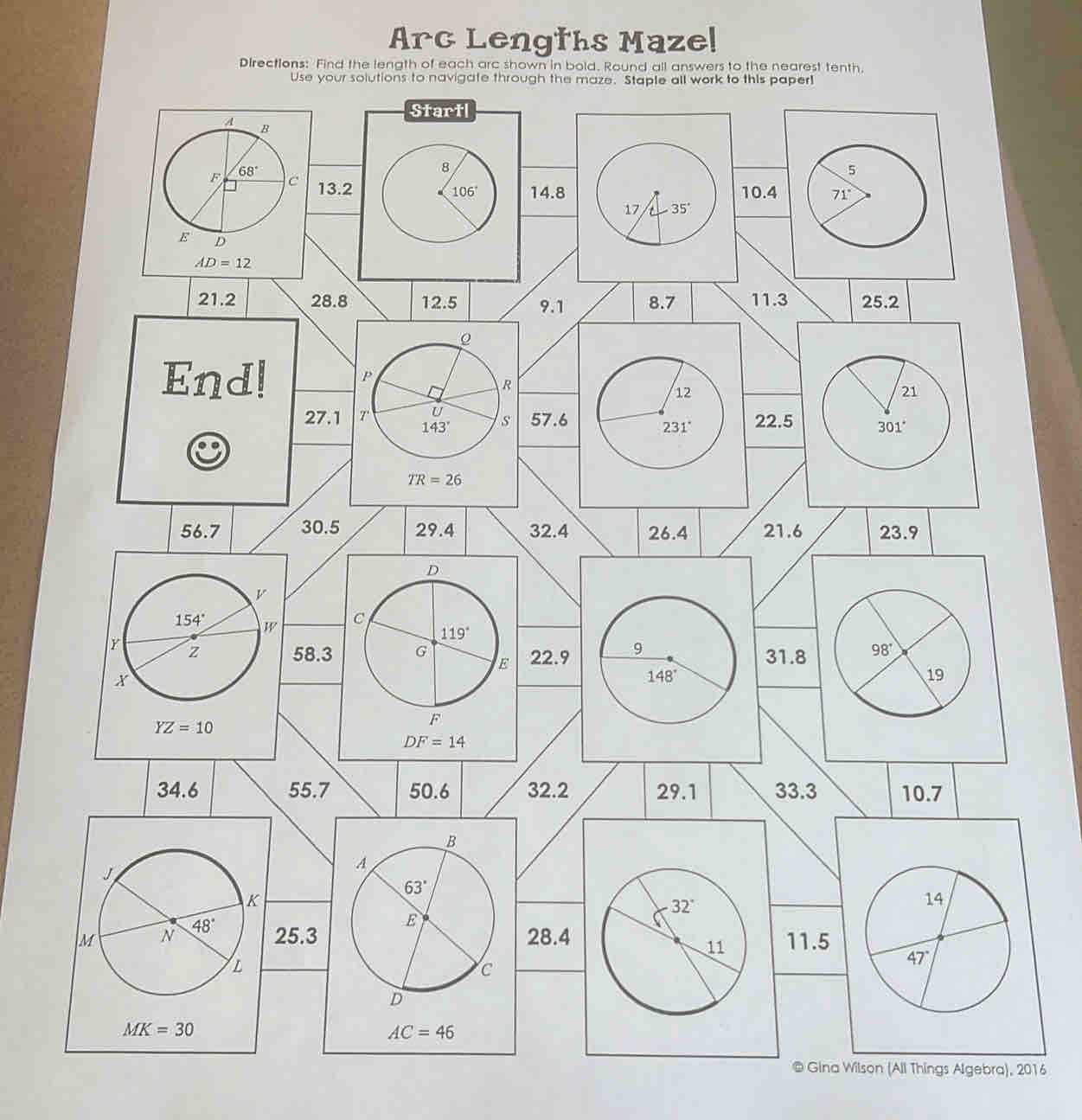Solved: Arc Lengths Maze! Directions: Find the length of each arc shown ...