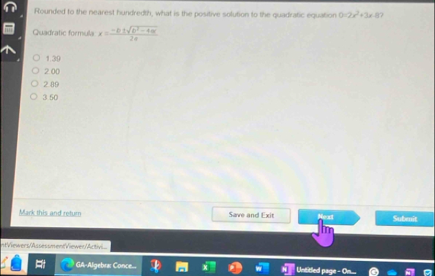 Solved: Rounded to the nearest hundredth, what is the positive solution ...