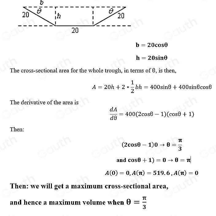 Solved: A trough for holding water is formed by taking a piece of sheet ...