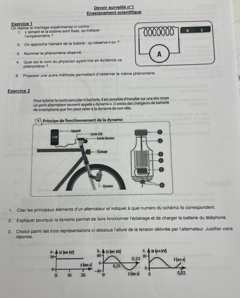 Solved: Devoir surveillé n° 1 Enseignement scientifique Exercice 1 On ...