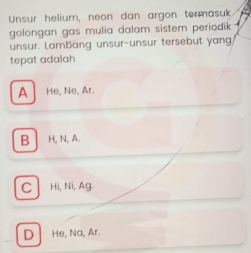 Telah dijawab:Unsur helium, neon dan argon termasuk golongan gas mulia ...