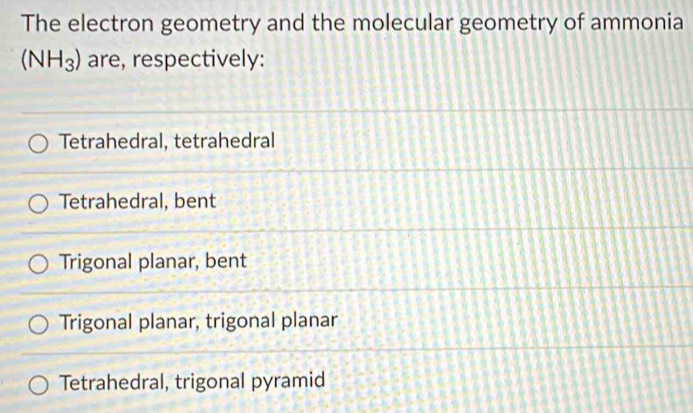 Solved: The electron geometry and the molecular geometry of ammonia (NH ...