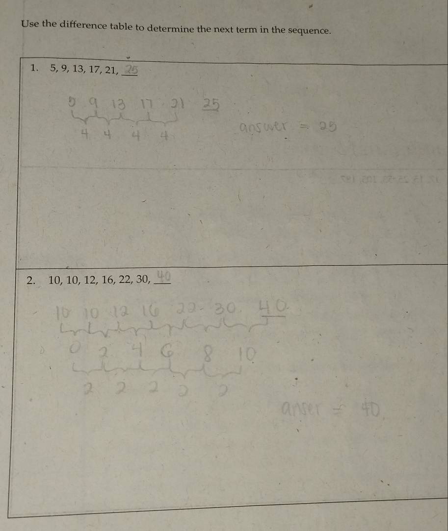 Solved: Use the difference table to determine the next term in the ...