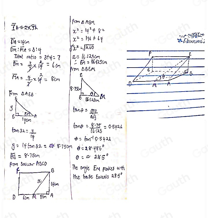 Solved: The diagram shows a triangular prism. The base, ABCD, of the prism is a square of side ...