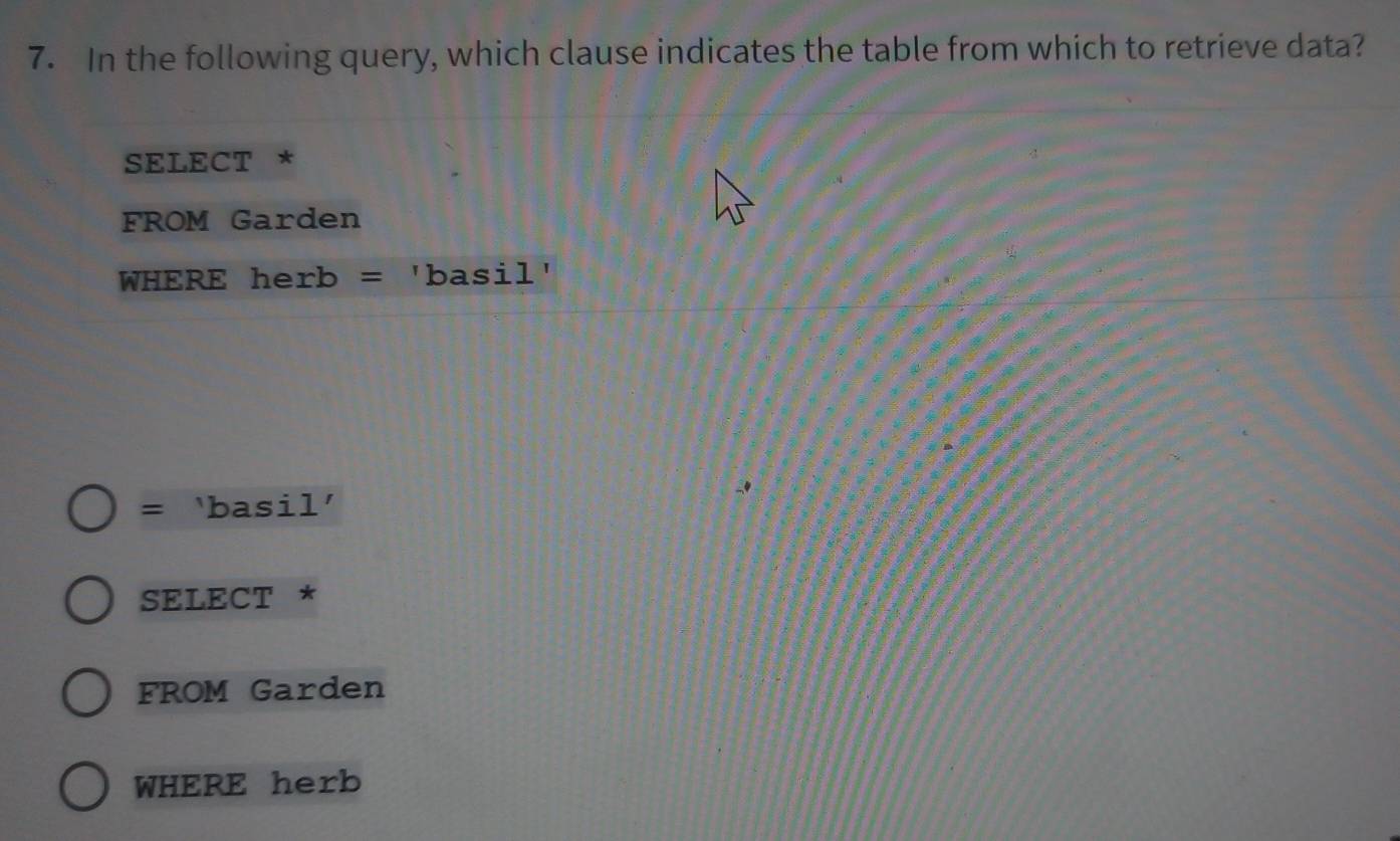 Solved: In the following query, which clause indicates the table from ...