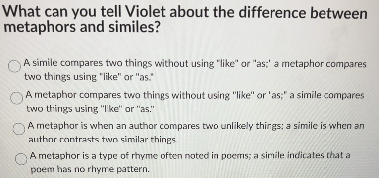 Solved: What can you tell Violet about the difference between metaphors ...